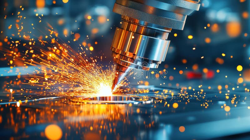 Detailed CNC Machining in Action with Sparks Stock Illustration - Illustration of fabrication ...