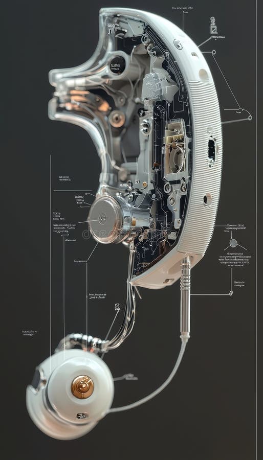 Detailed Cochlear Implant Diagram with Labeled Components for Medical ...
