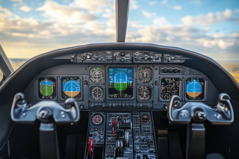 Detailed Cockpit View of a Modern Airplane with Advanced Instruments ...