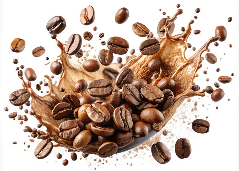 A Detailed Coffee Splash with Coffee Beans. Stock Image - Image of ...
