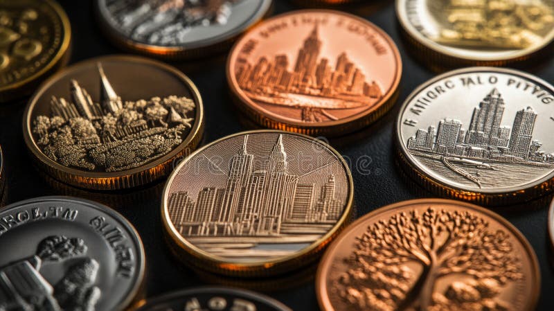 Detailed Coins Featuring Iconic Cityscapes and Designs, Generative AI ...