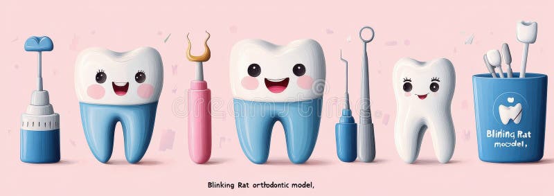 Detailed Collection of Dental Elements and Tools on a Blue Background ...