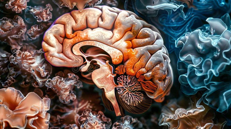 Detailed and Colorful Digital Artwork of a Human Brain. Abstract Style ...