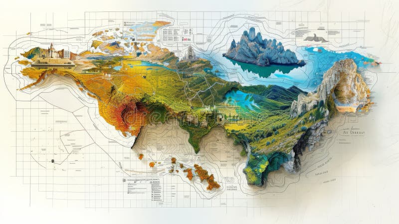 Detailed World Map with Geographic and Cultural Markers Stock Photo ...