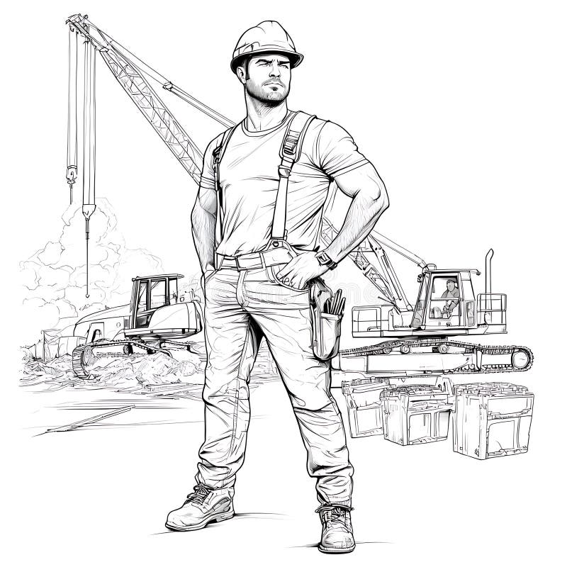 Construction Worker Coloring Page for Kids Stock Illustration ...