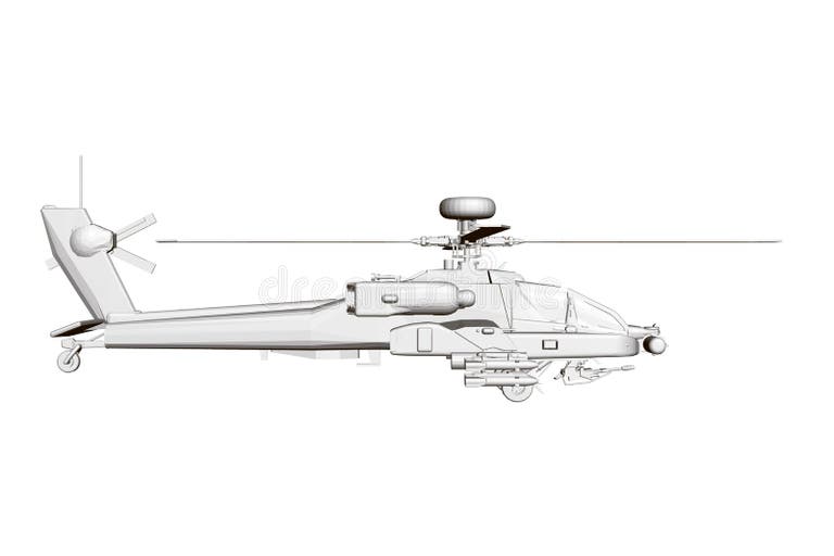 Detailed Combat Helicopter. Polygonal Helicopter. Side View. 3D. Stock ...