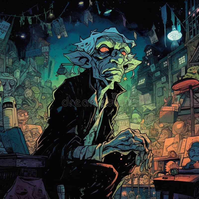 Detailed Comic-book Art of an Old Grumpy Gremlin, AI-generated Stock ...