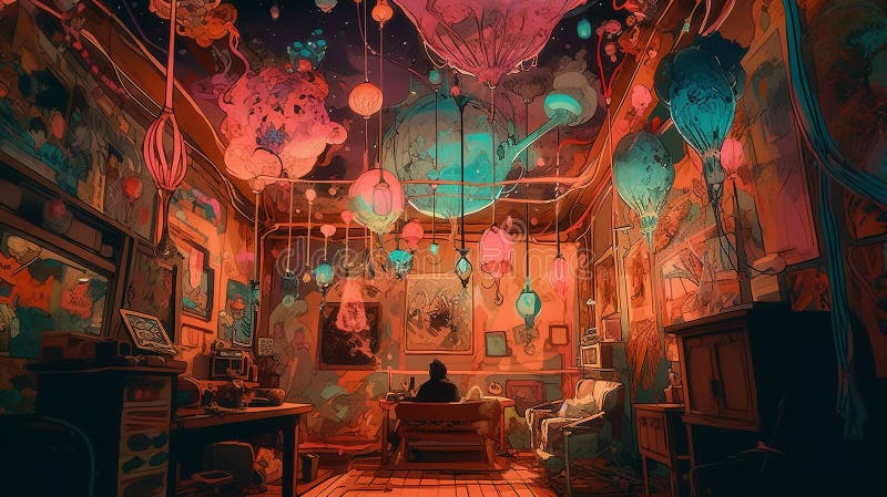 Detailed Comic-book Art of a Young Man Studying from His Home Office ...