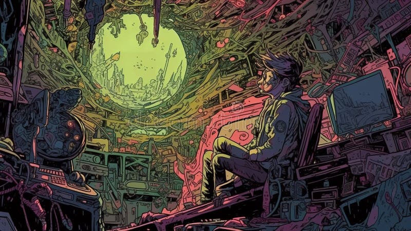 Detailed Comic Book Art: Illustration of a Woman with Red Hair at an ...