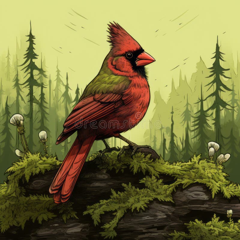 Detailed Cardinal Sketch: Black and White Outline Art for Coloring Book ...