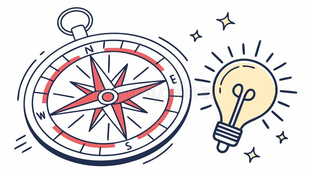 Detailed Compass & Bulb: Explore Navigation and Bright Ideas. # ...