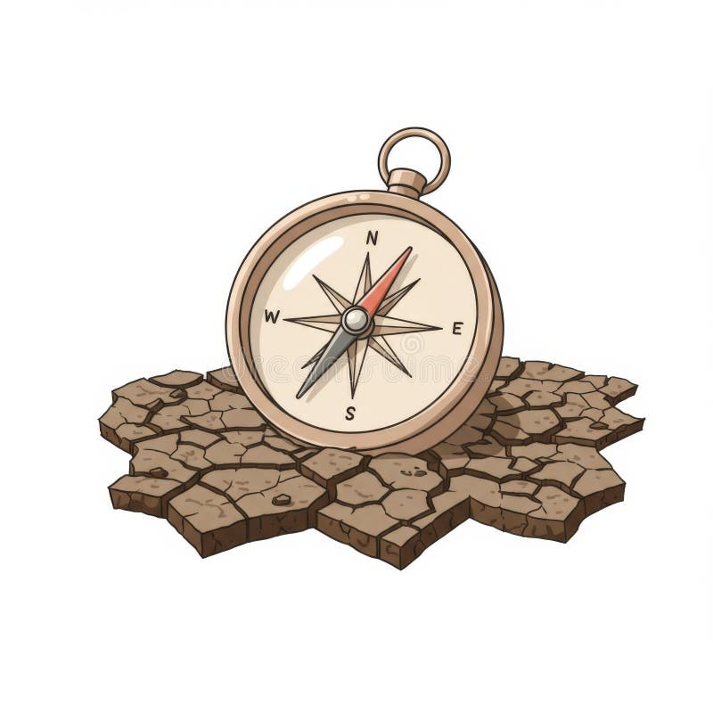 Detailed Compass with Red Needle on Cracked Dry Soil in Isolated Background Stock Illustration ...