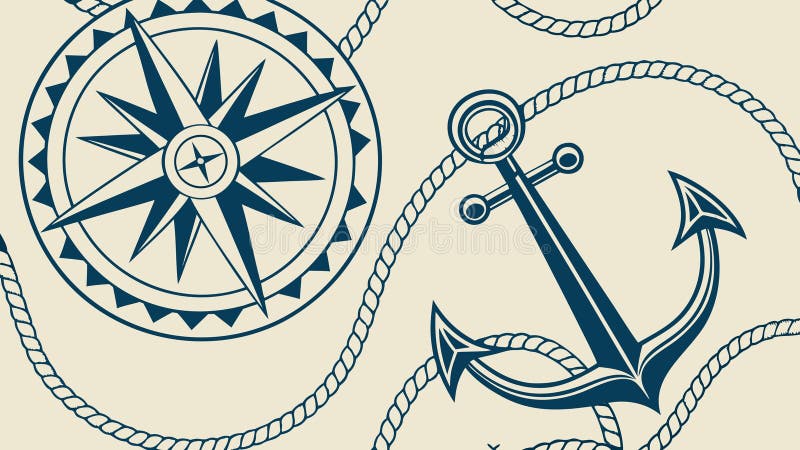 Detailed Compass Rose and Anchor with Ropework, Vector Design ...