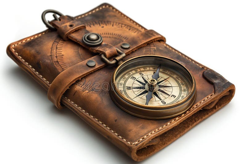 Detailed Compass with a Leather Case on a White Background Stock Photo ...