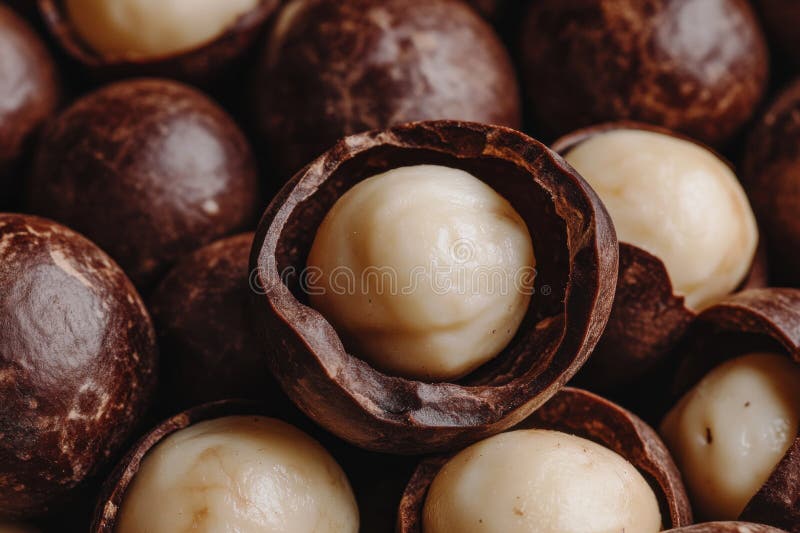 Close-up View of Whole Macadamia Nuts with Shells on a Textured Surface ...