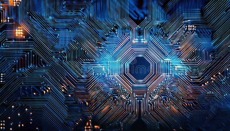 Detailed Computer Circuit with Glowing Blue Light Showcasing Dynamic Ai ...