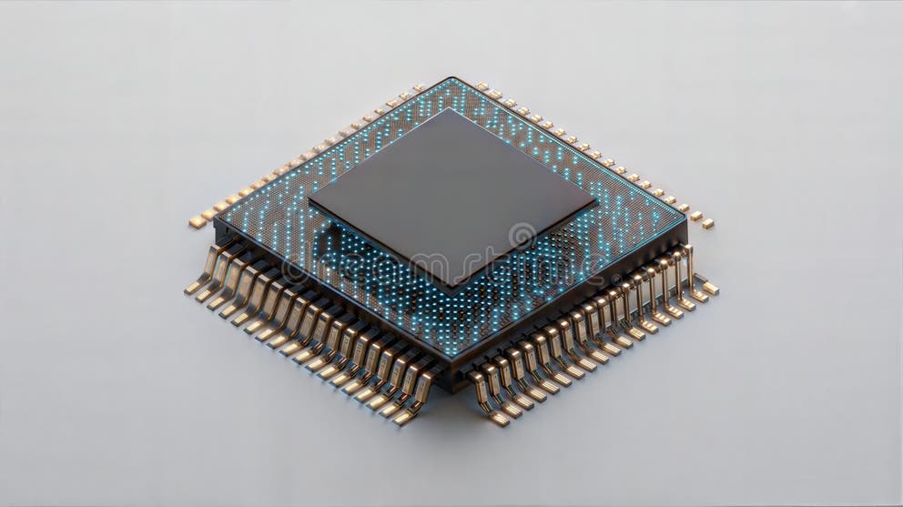 Detailed Computer Processor Chip with Blue Illuminated Pins. Stock ...