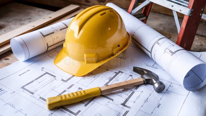 Detailed Construction Blueprint Showcasing Building Plans and Tools for Engineering and ...