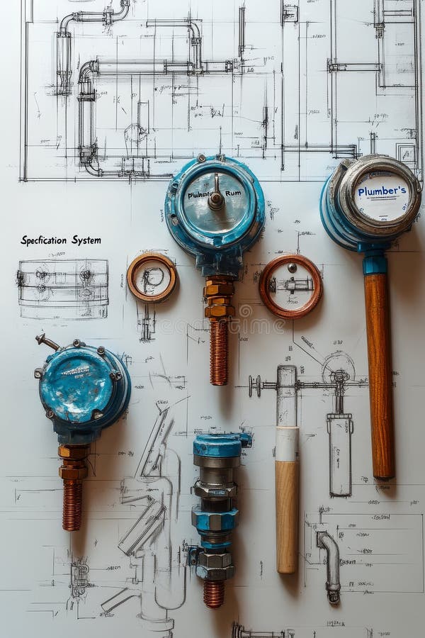 Detailed Construction Plans Featuring Plumbing Components and Technical Specifications in a ...