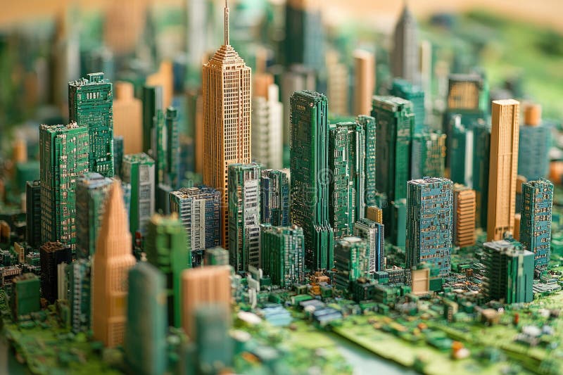 Intricate Circuit Board Cityscape: Miniature Metropolis Built from ...
