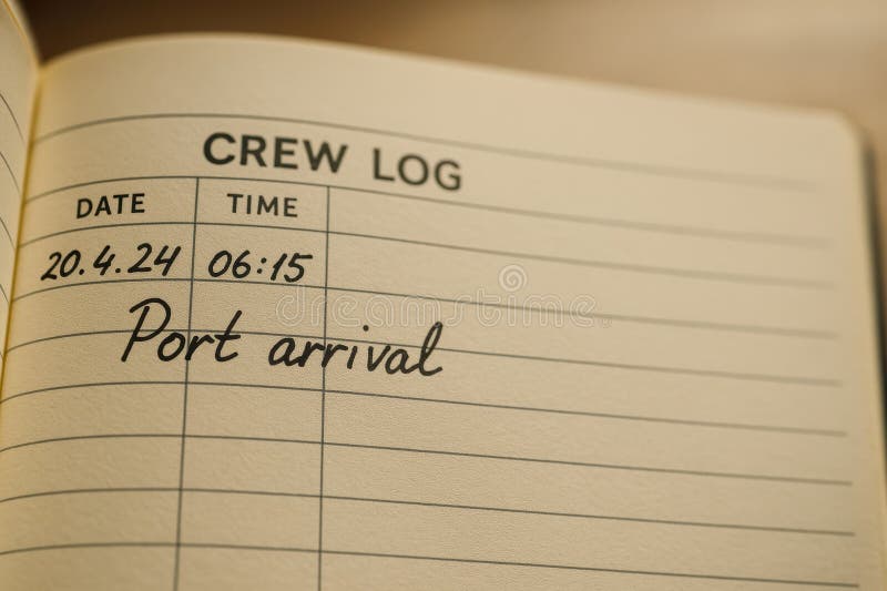 Detailed Crew Log Entry for Port Arrival with Date and Time Notation in ...
