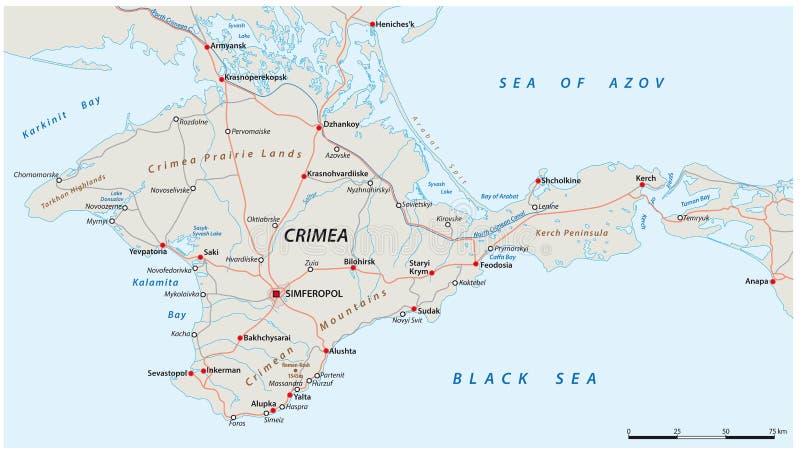 Detailed Crimea Road and Major Cities Vector Map Stock Vector ...