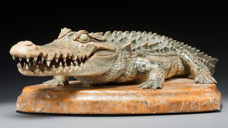 Detailed Crocodile Sculpture on Stone Base Stock Illustration ...