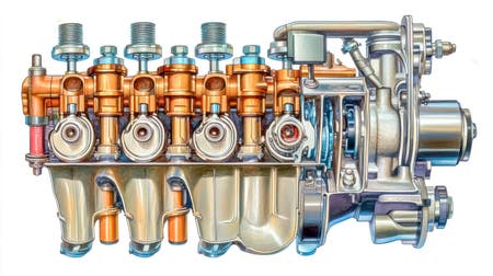 Combustion Engine in Cross Section Showing Complex Internal Mechanisms ...