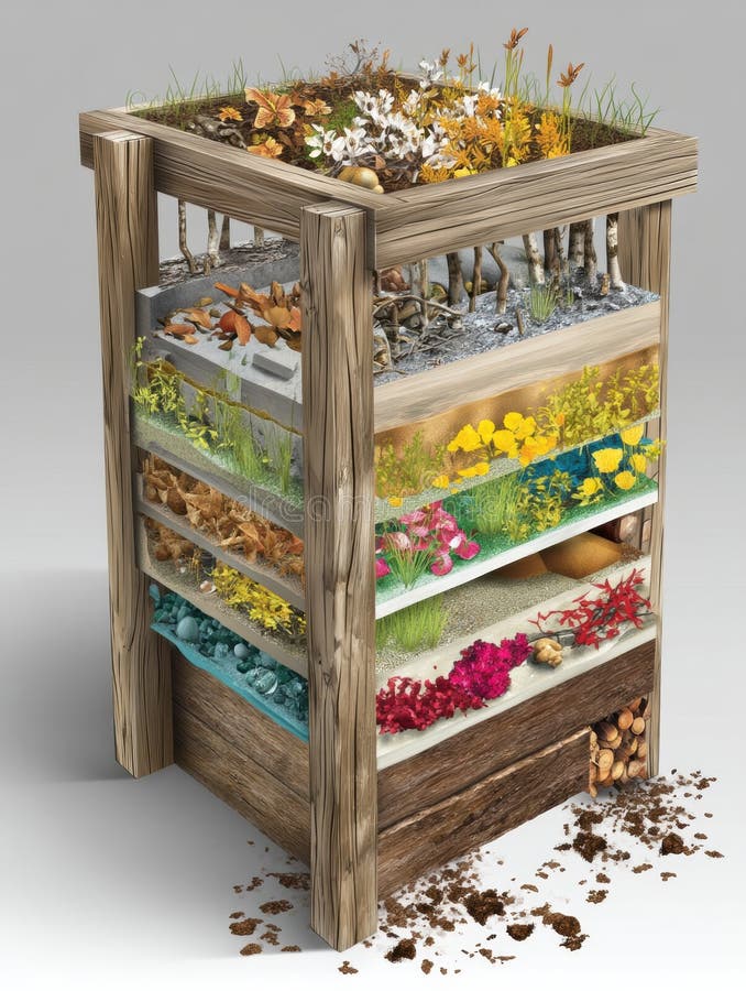 Detailed Cross Section of a Composting Bin Showcasing Layers and ...