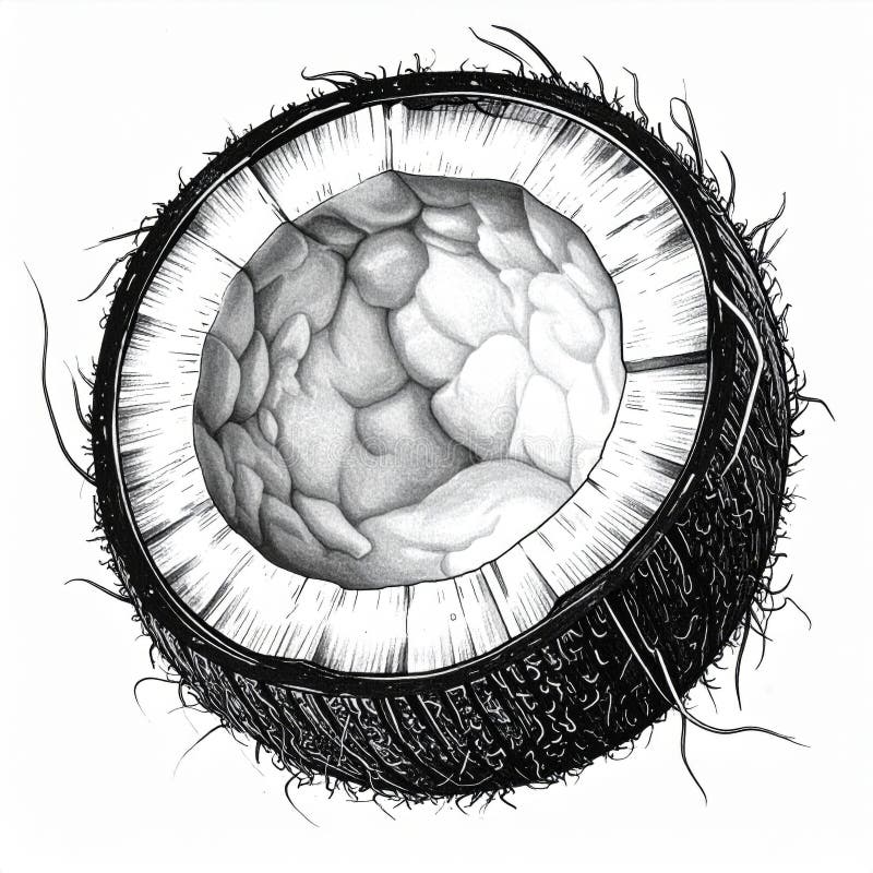 Detailed Cross Section Drawing of a Coconut Stock Illustration ...