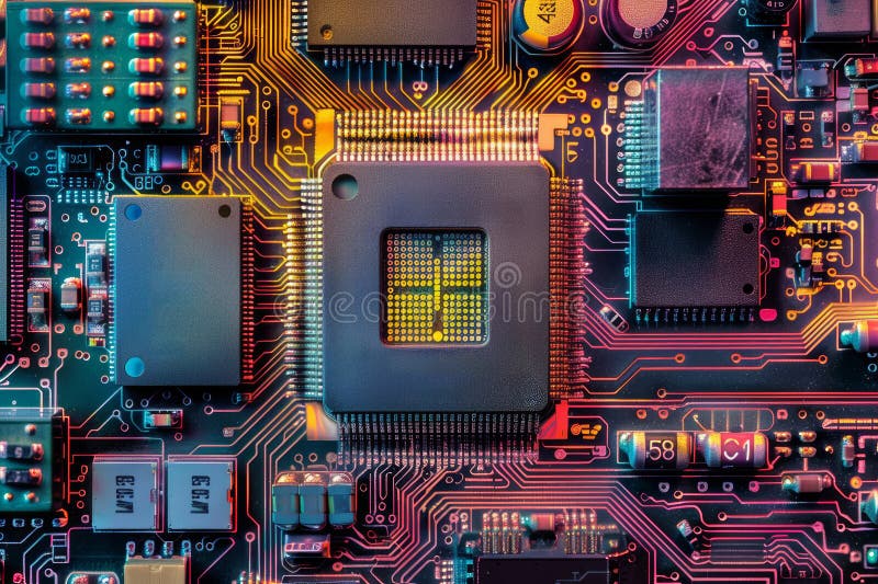 A Detailed Cross-section of an Electronic Device Showing Silicon Chips ...