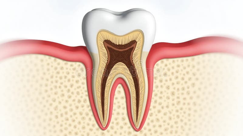 Detailed Cross-Section of Human Tooth Showing Root, Pulp, and ...