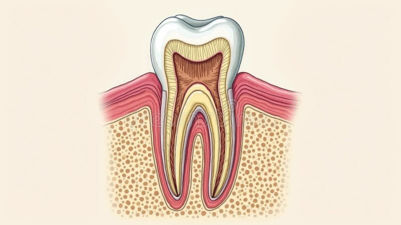 Detailed Cross-Section of Human Tooth Showing Root, Pulp, and ...