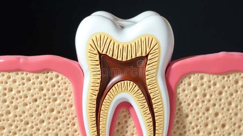 Detailed Cross-Section of Human Tooth Showing Root, Pulp, and ...