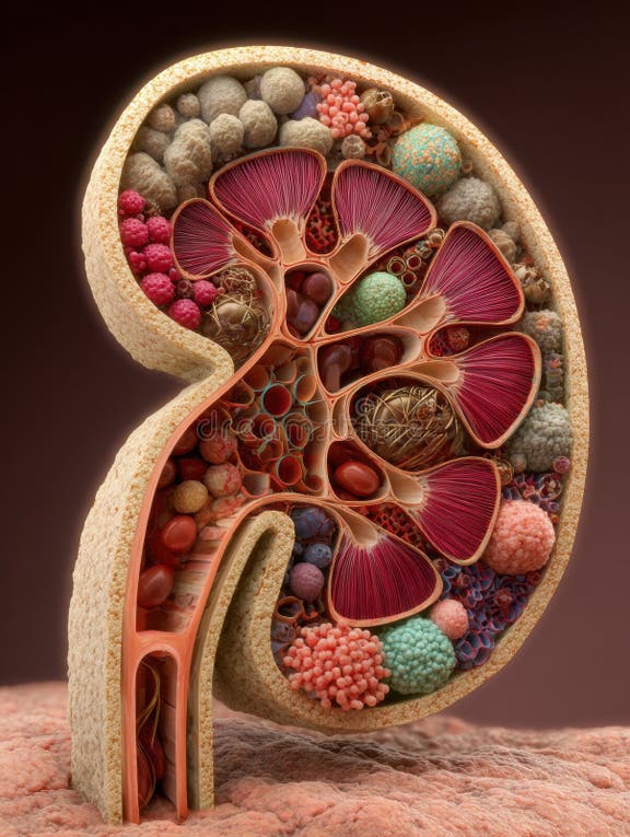Detailed Cross-Section of Nephron Structure Showcasing Cellular ...