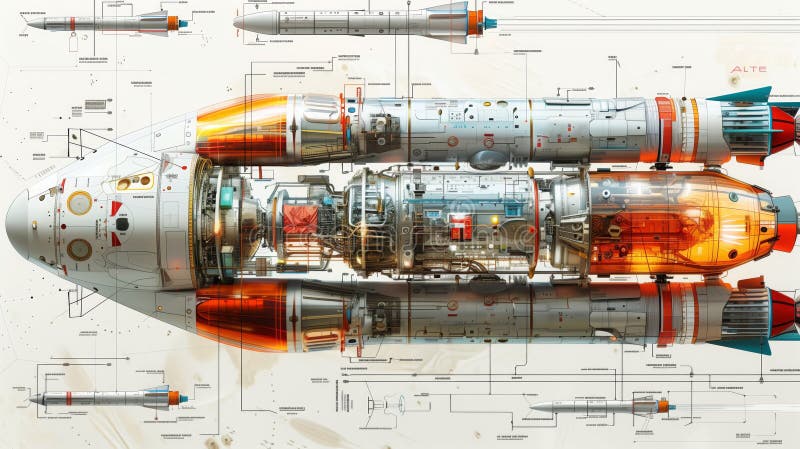 Detailed Cross-Section of a Reusable Rocket Showing Internal Components ...