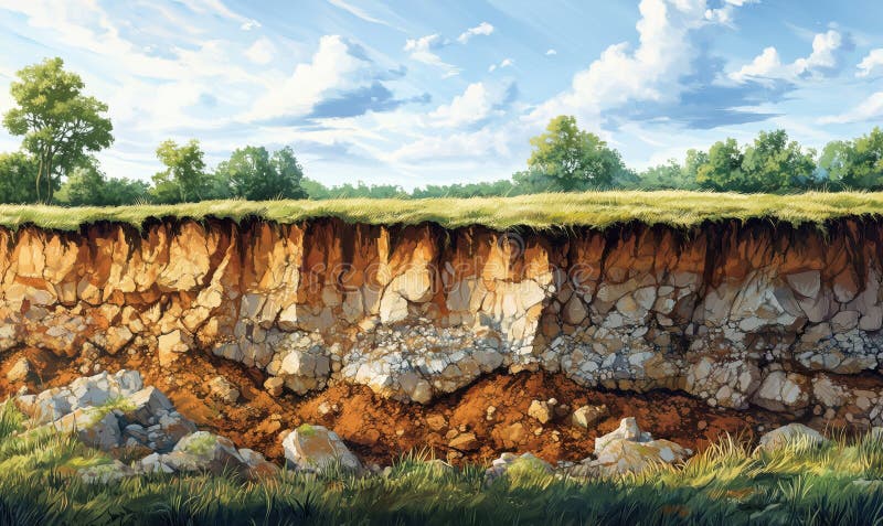 Detailed Cross-section of Soil Layers Showcasing Geological Features ...