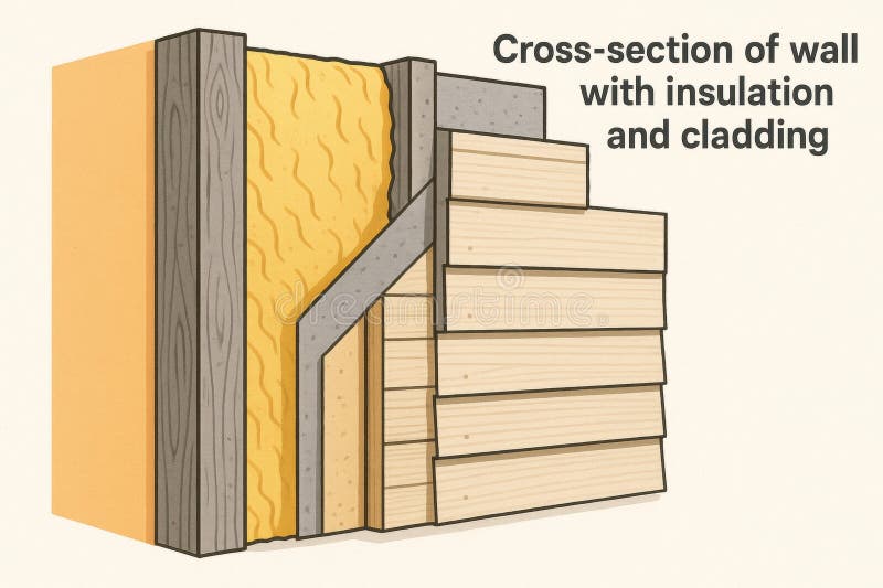 Detailed Cross-Section of a Wall Illustrating Insulation Layers and ...