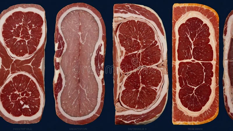 Detailed Cross-sections of Various Cuts of Meat Stock Illustration ...