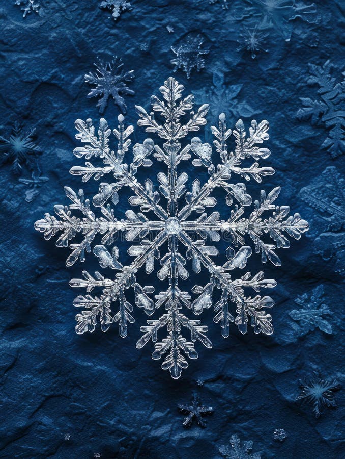 Detailed Crystal Snowflake on a Textured Blue Background. Stock Photo ...