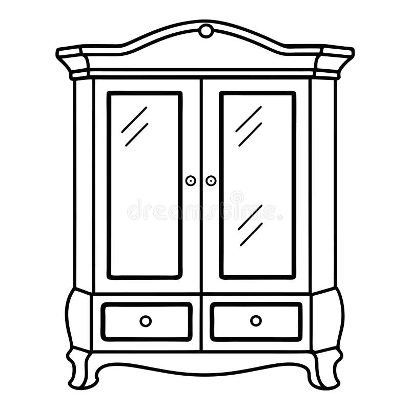 Cupboard Vector Outline – Isolated on White Background Stock Vector ...