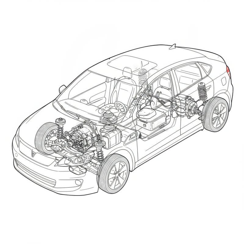 Detailed Cutaway Diagram of a Car Chassis and Internal Components Stock ...