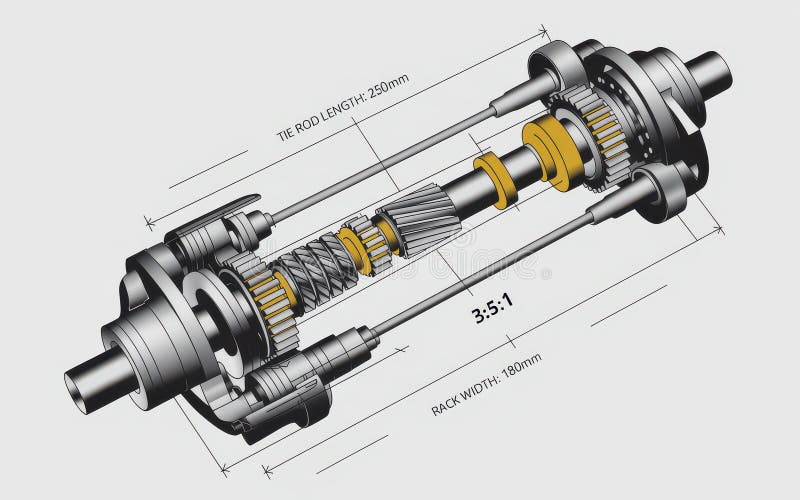 Detailed Cutaway Illustration of a Complex Mechanical Gearbox Assembly ...