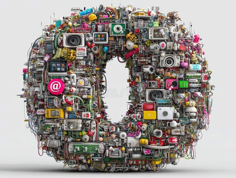 Detailed 3D Arrangement of Tech Elements on a White Background, Forming ...