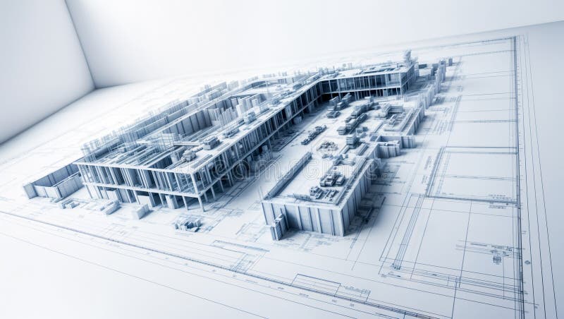 Detailed 3D Blueprint Visualization of Construction Site for ...