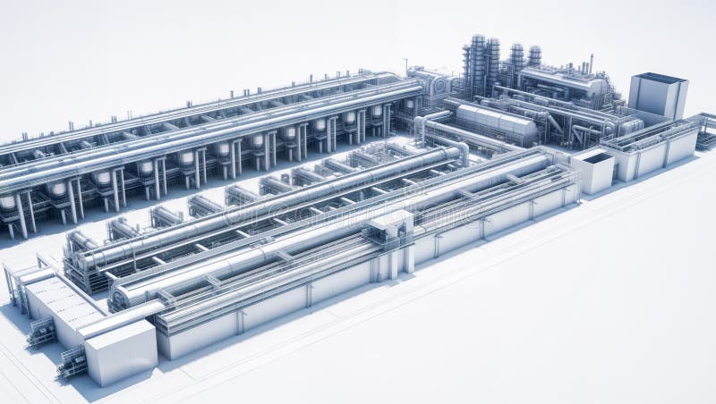 Detailed 3D Blueprint Visualization of an Industrial Facility. for Engineering Presentations ...