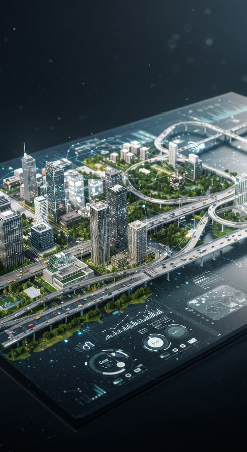 Detailed 3D City Model on Futuristic Interface Stock Illustration ...
