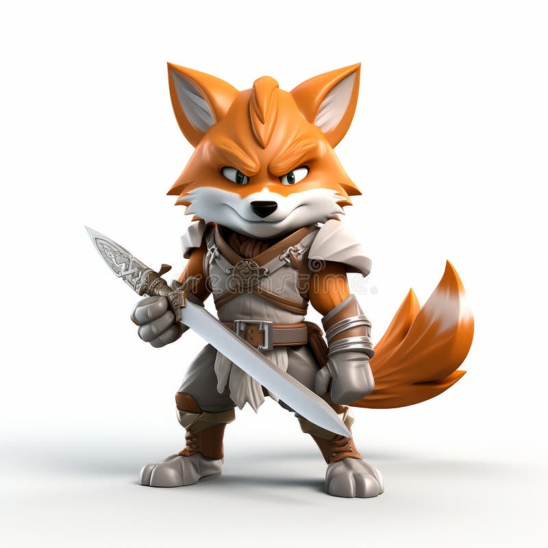 Detailed 3d Fox Character in Armor and Sword Clash of Clans Style Stock ...