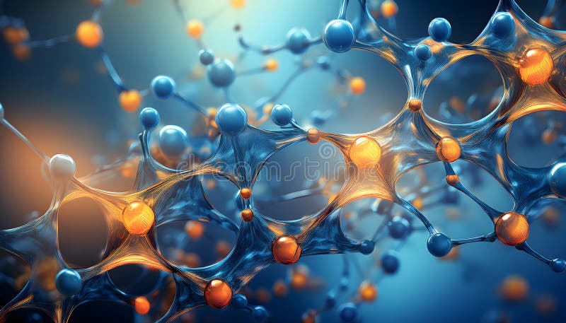 Detailed 3D Glossy Blue Network, Vibrant Glossy Orange Spheres Linked ...