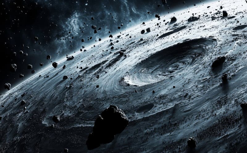 Detailed 3D Illustration of Asteroids Orbiting Planets. Virtual ...